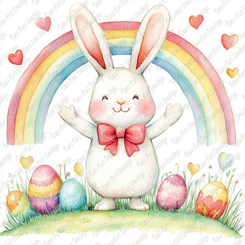Rainbow Bunny Clipart: Easter Cartoon Art (digital Download) - Etsy