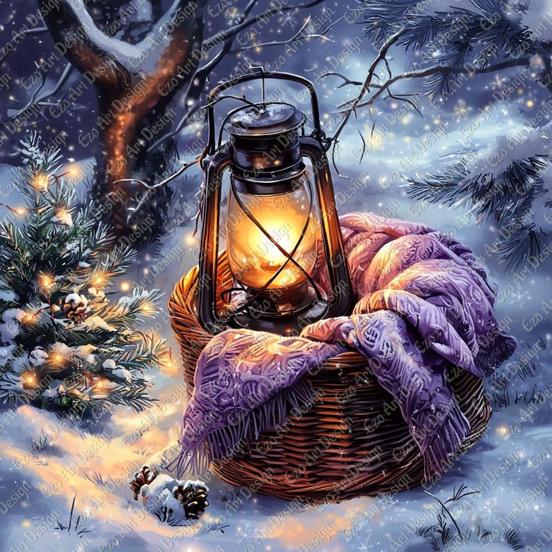 Christmas Gas Lamp Clipart, Snowy Winter Scene (digital Download) - Etsy