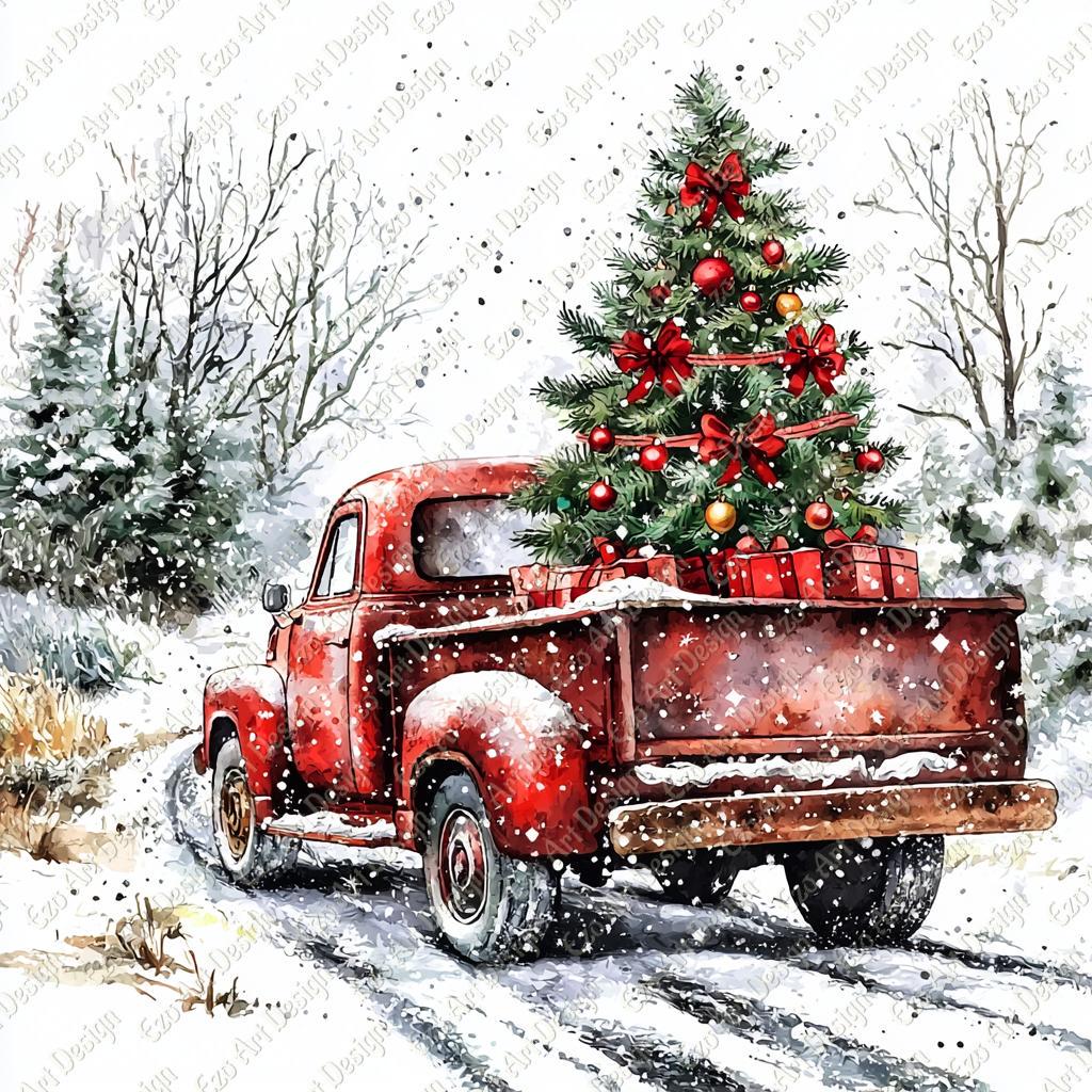 Christmas Truck Clipart, 10 High Quality JPG, Pine Tree Truck, Digital ...