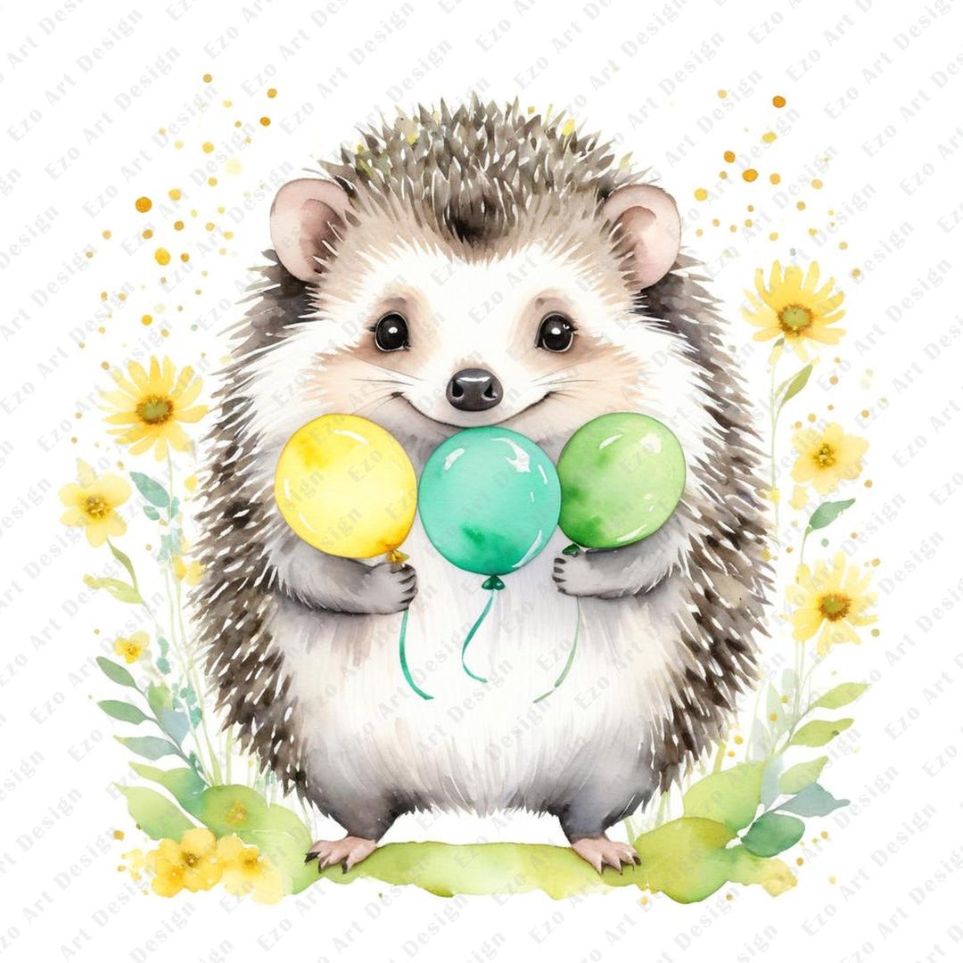 Watercolor Cute Hedgehog Clipart, 12 JPG, Digital Download, Printable ...