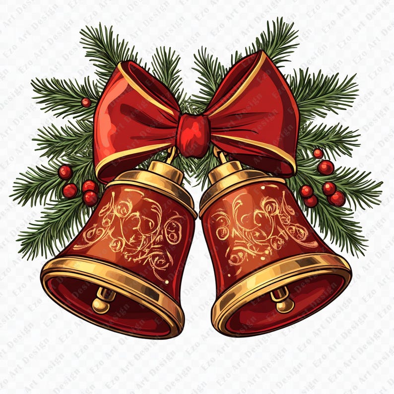 Christmas Bell Clipart, 12 JPG, Digital Download, Printable Golden Bell ...