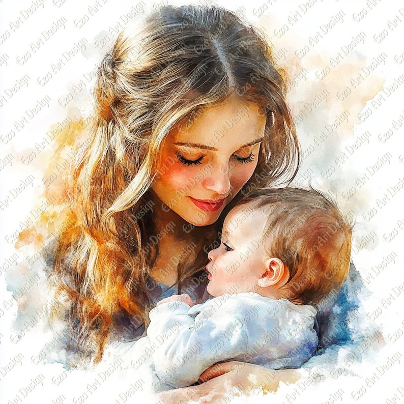 Mother and Baby Watercolor Clipart, Mother's Day Art (digital Download ...
