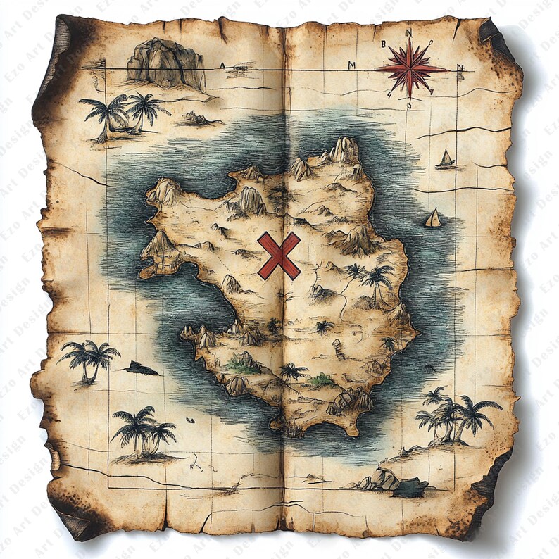 Treasure Map Clipart, 12 JPG, Digital Download, Printable Vintage Map ...