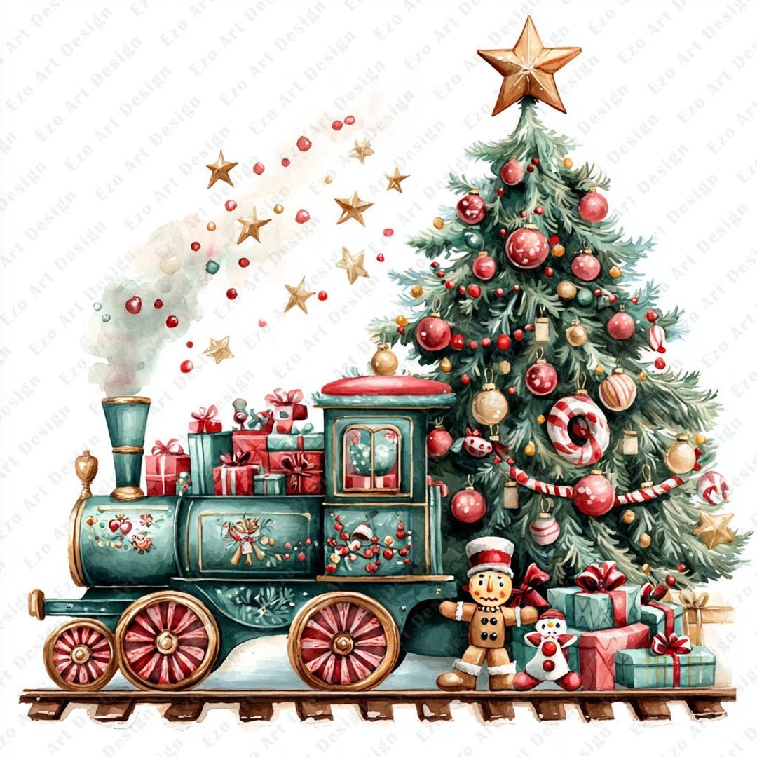 Elegant Christmas Train Clipart, 10 High Quality JPG, Train, Christmas ...