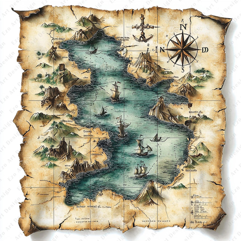 Vintage Map Clipart, 12 JPG, Digital Download, Printable Pirate Map ...
