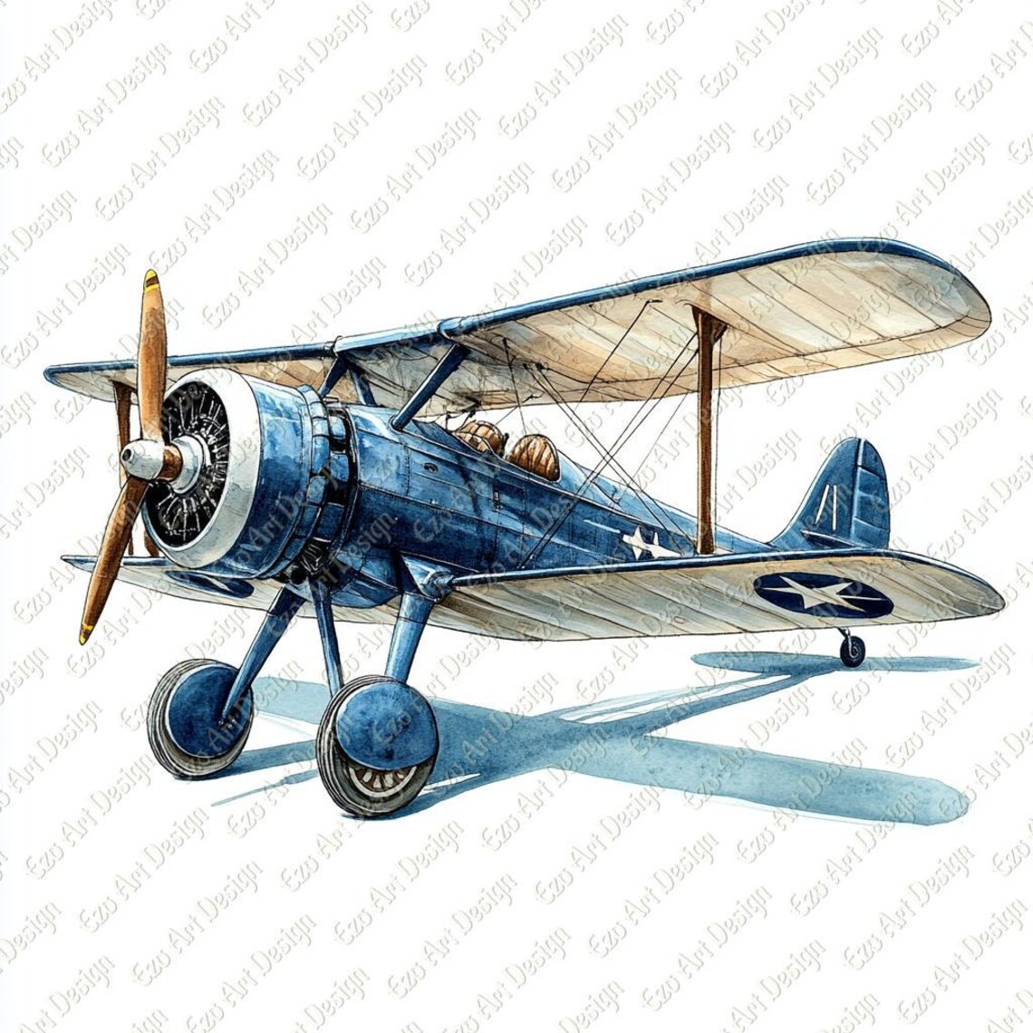 Watercolor Vintage Biplane Clipart, Retro Aviation Art (digital ...