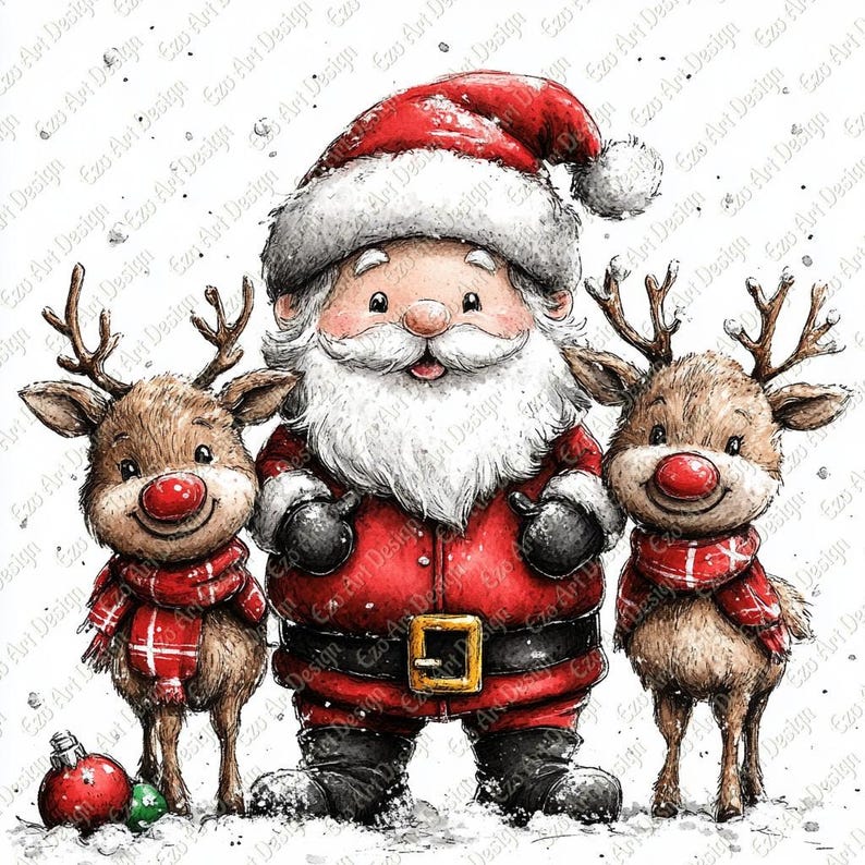 Santa and Snowman Clipart, AI Enhanced Christmas JPG (digital Download ...