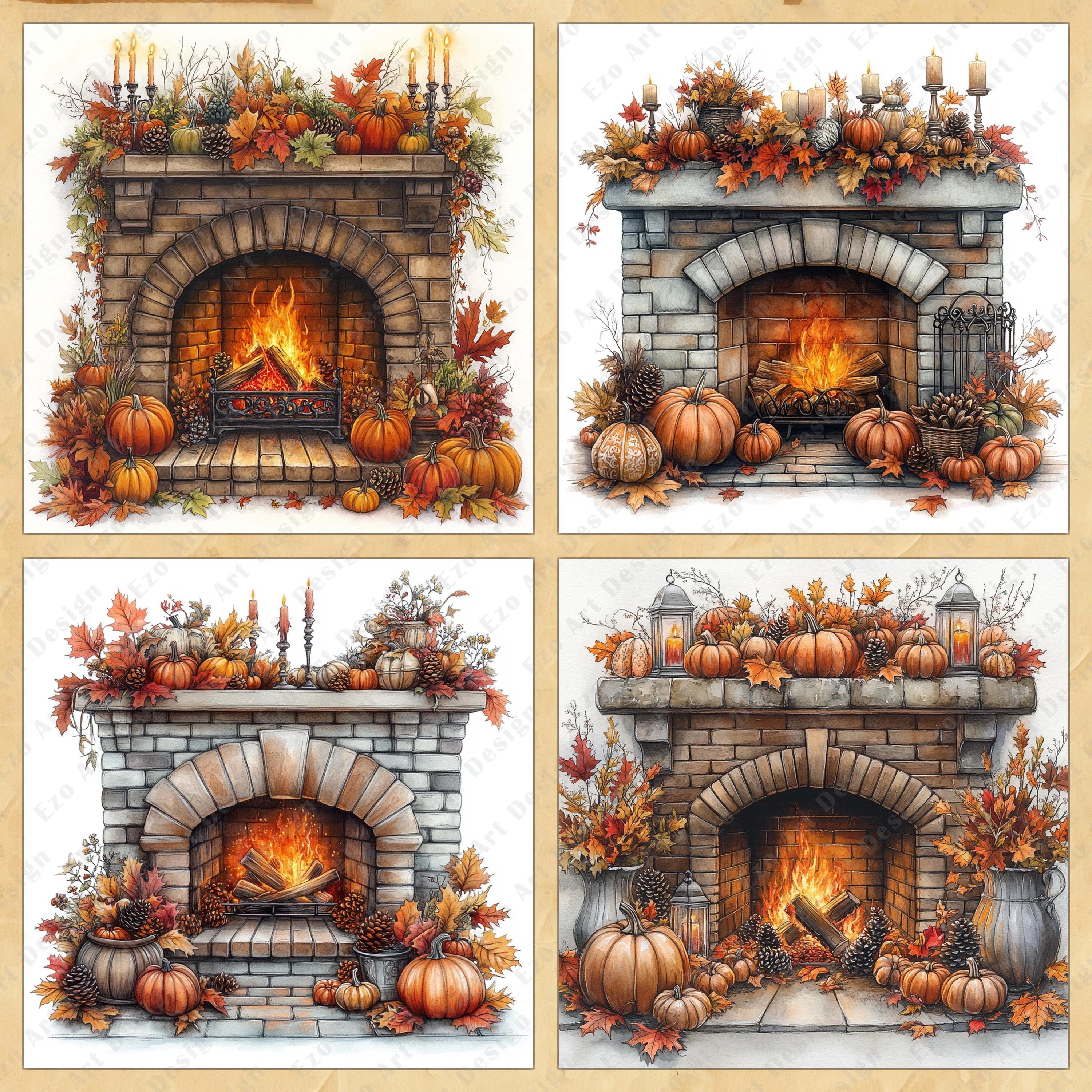 Fall Fireplace Clipart, 12 JPG, Digital Download, Printable Autumn ...
