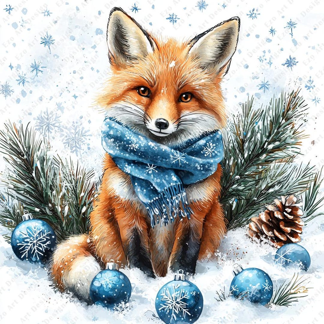 Winter Fox Clipart, 10 High Quality JPG, Scarfed Fox, Wild Animals ...
