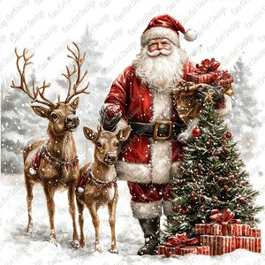 Santa and Reindeer Christmas Clipart, AI Enhanced JPG (digital Download ...