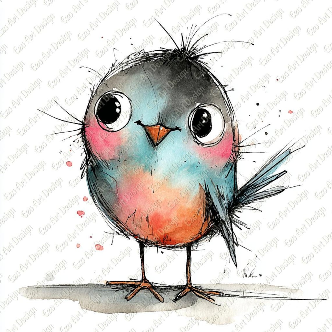 Whimsical Bird Clipart, Nursery Art, Funny Cartoon (digital Download ...