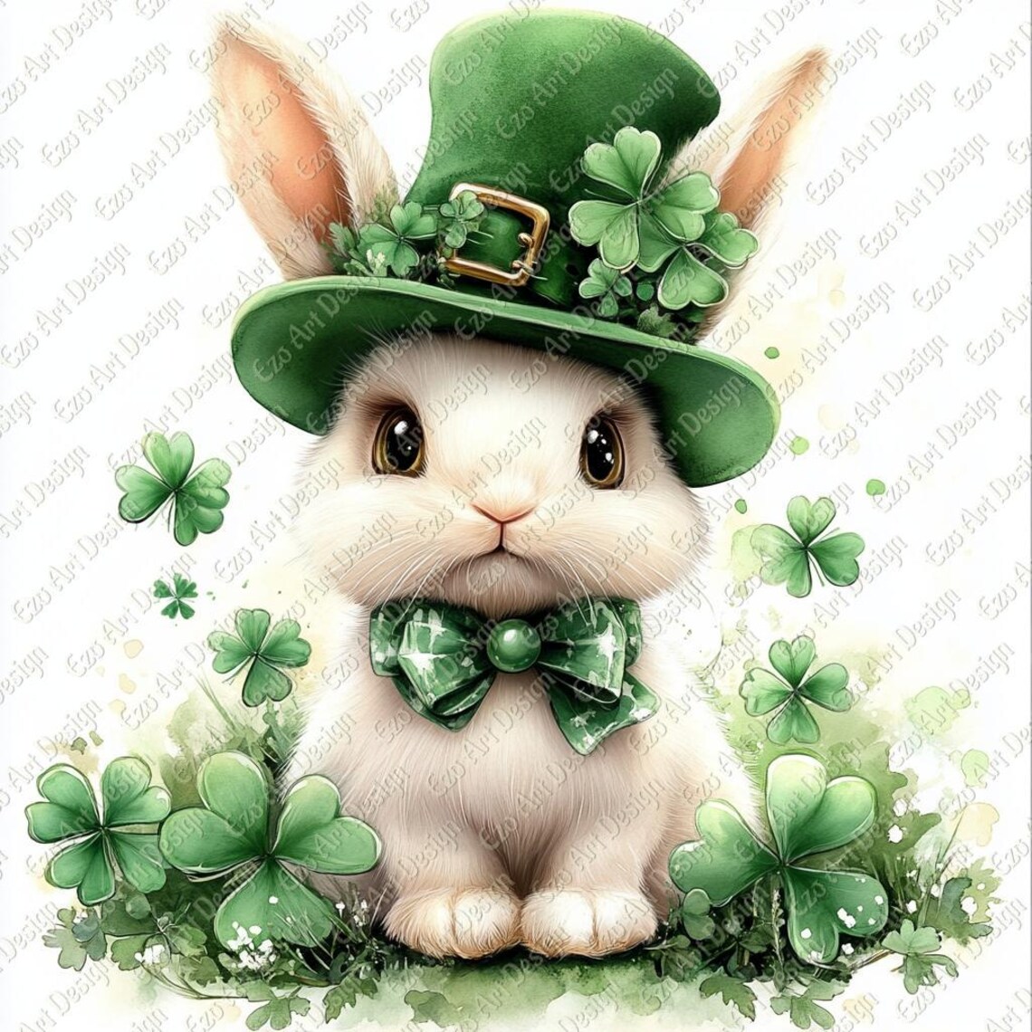 St. Patricks Day Bunny Clipart, Green Leprechaun Hat, Shamrocks ...
