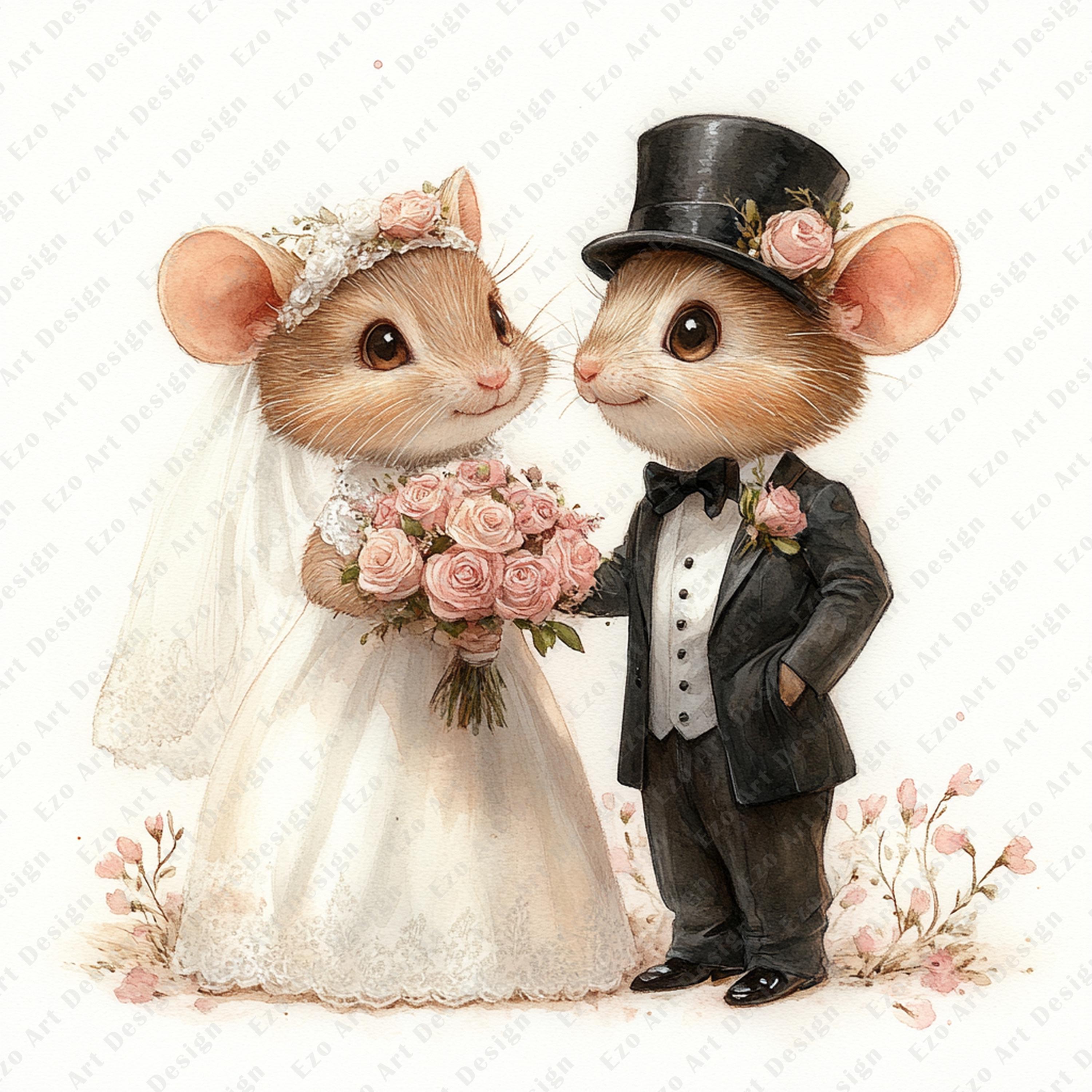 Mouse Wedding Clipart, 12 JPG, Digital Download, Printable Bride and ...