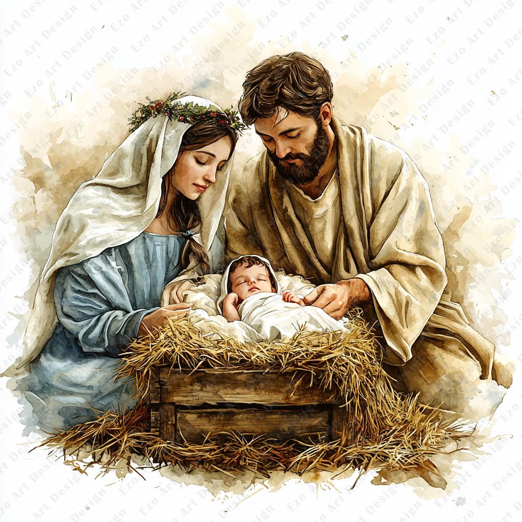 Christmas Nativity Scene Clipart, 10 High Quality JPG, Holy Family ...