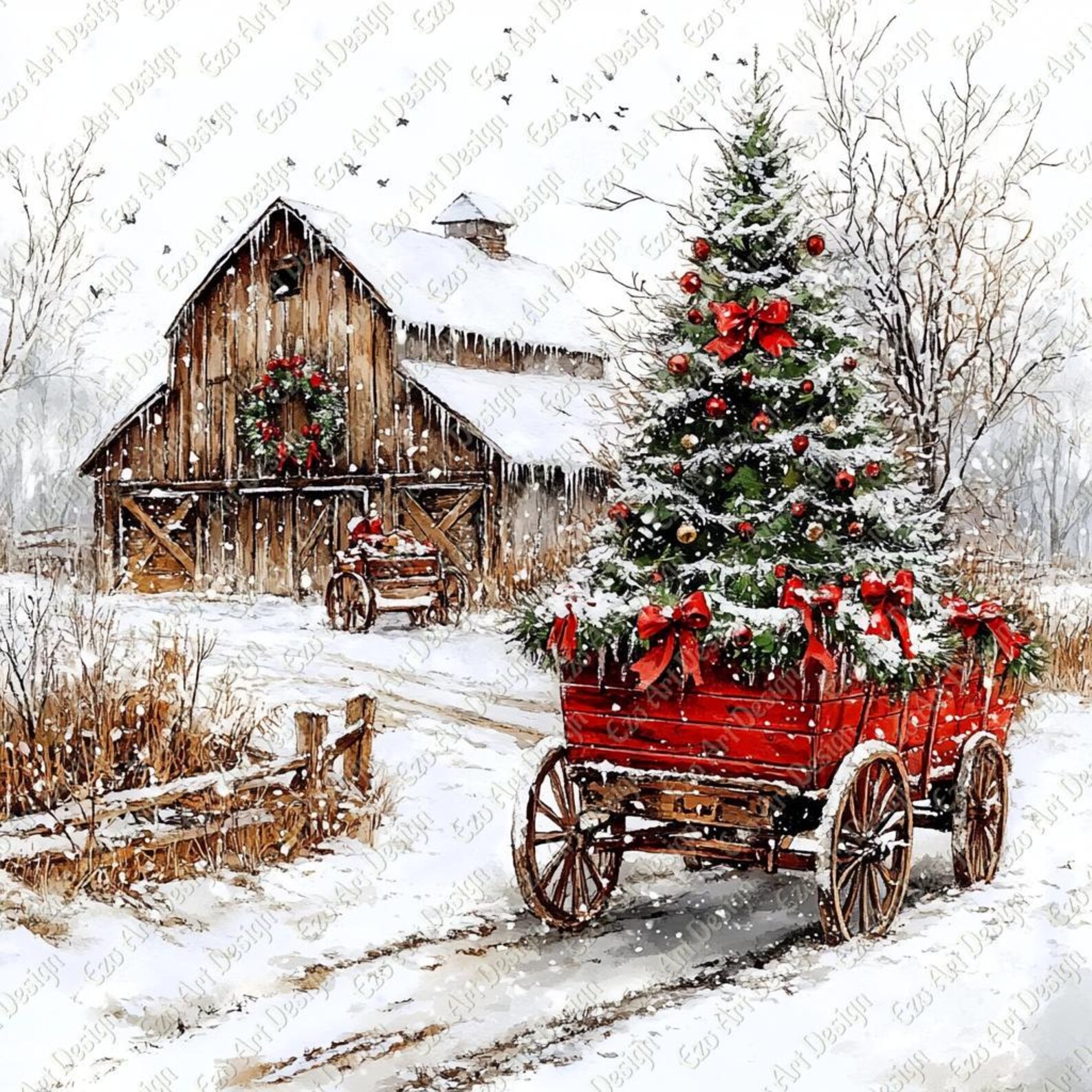 Christmas Farm Clipart, Winter Barn Scene (digital Download) - Etsy