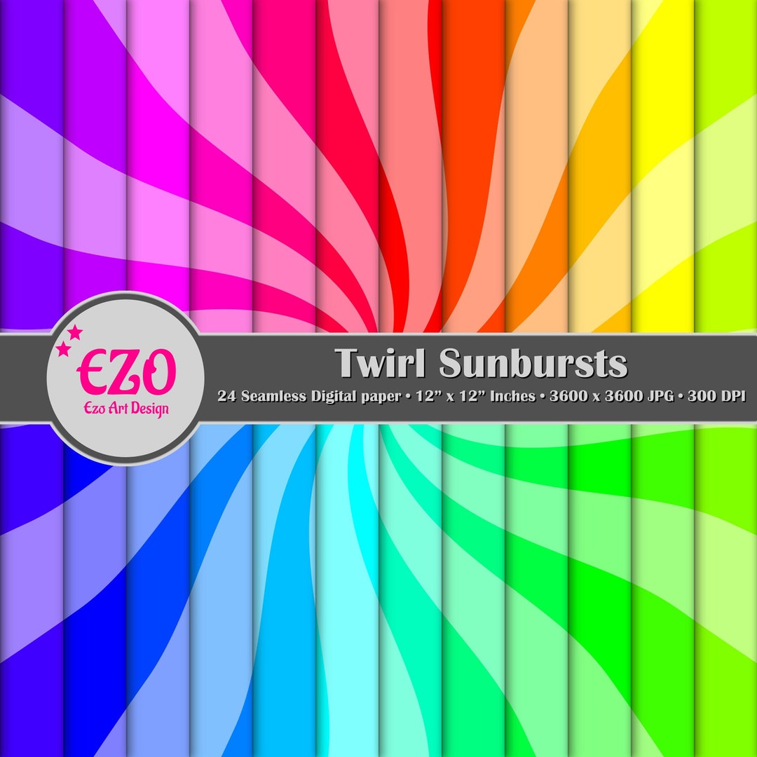 Twirl Sunbursts Digital Paper Pack 24 Papers Scrapbook Papers Seamless ...