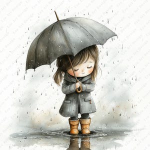 Girl and Rain Clipart, 10 High Quality JPG, Quirky Rain Lover, Girl and ...