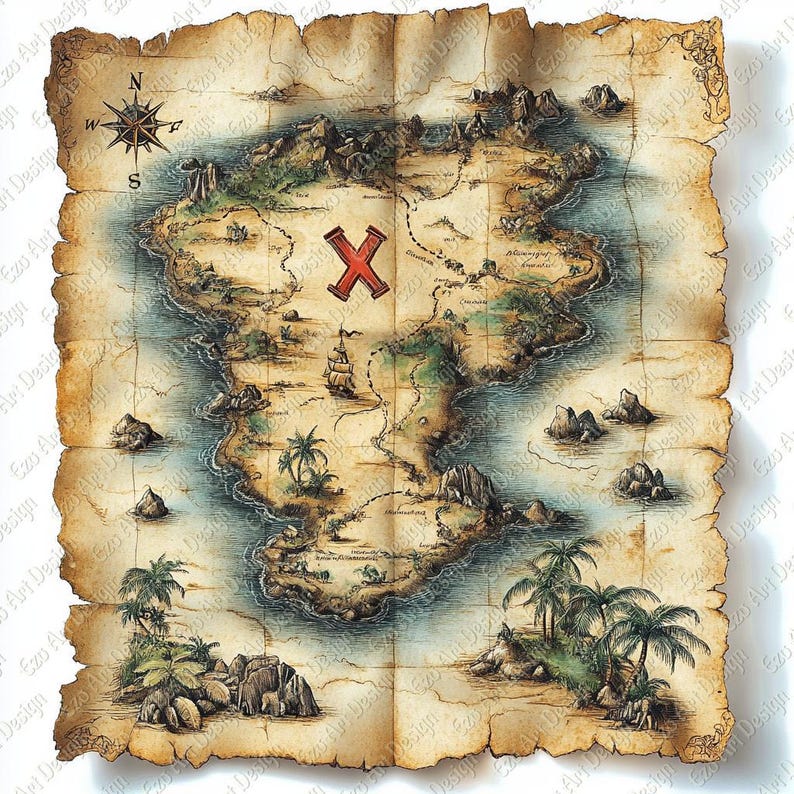 Carte au Trésor Clipart, 10 JPG, téléchargement numérique, clipart ...