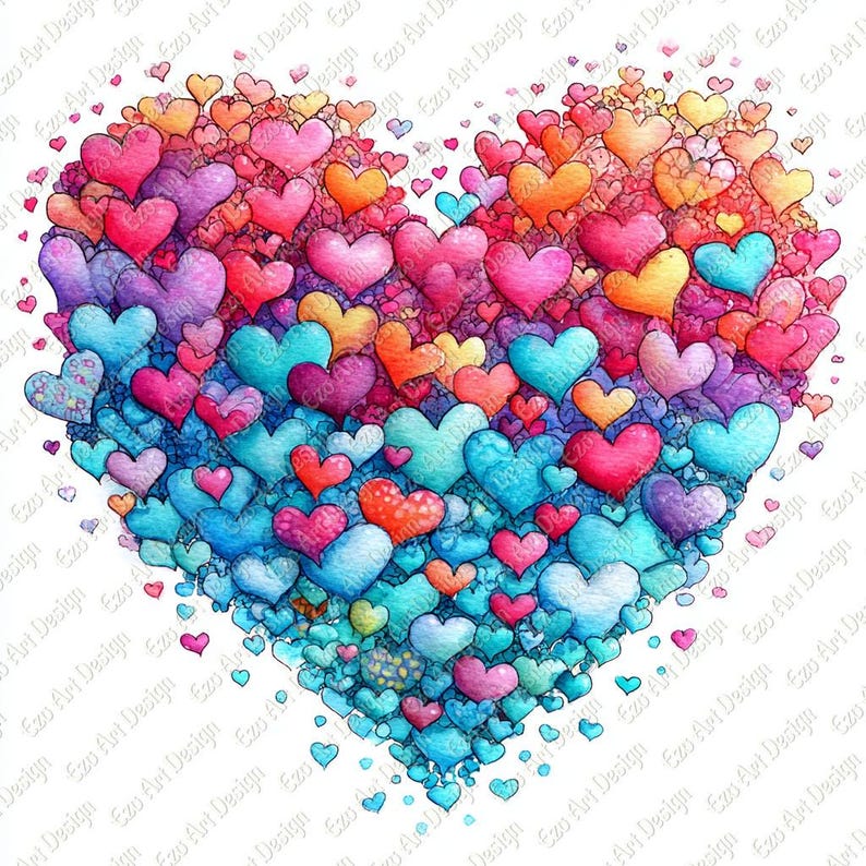 Colorful Hearts Clipart, AI Enhanced Art (digital Download, 10 Jpgs) - Etsy