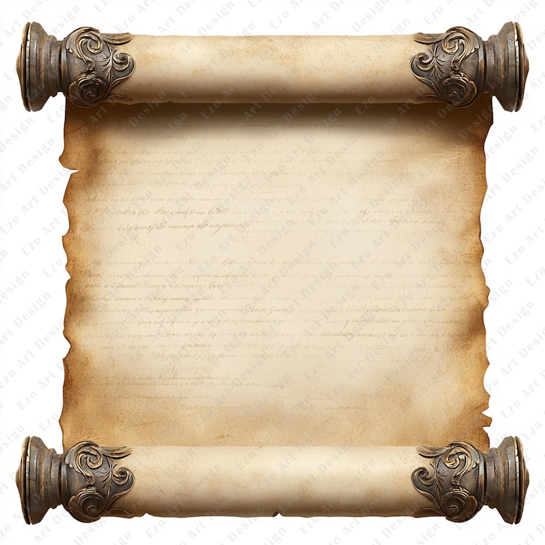 Vintage Scroll Clipart, 12 JPG, Digital Download, Printable Medieval Scroll Clipart, Old Scroll ...