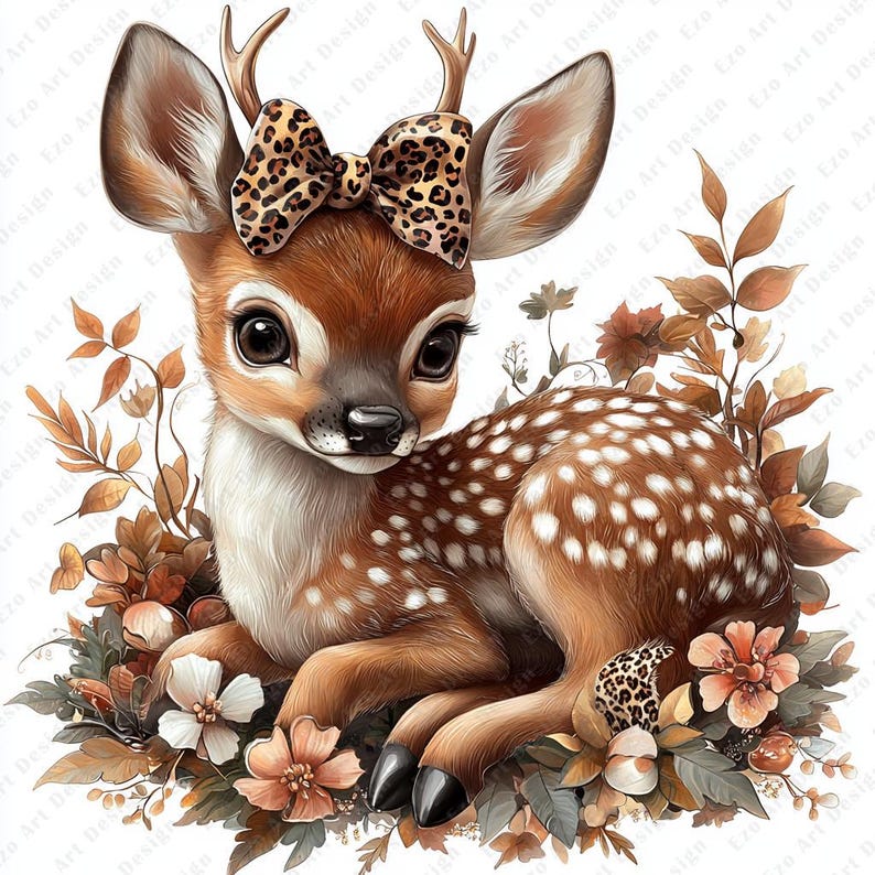 Floral Baby Deer Clipart, Spotted Fawn Art (digital Download) - Etsy