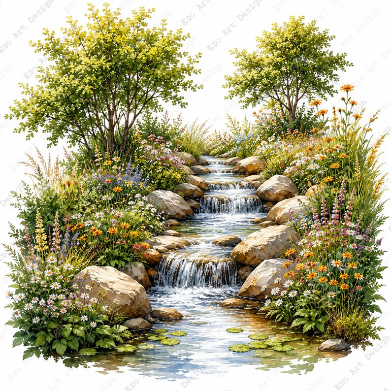 Garden Path Clipart, Watercolor Nature Stone Trail Landscape Art ...
