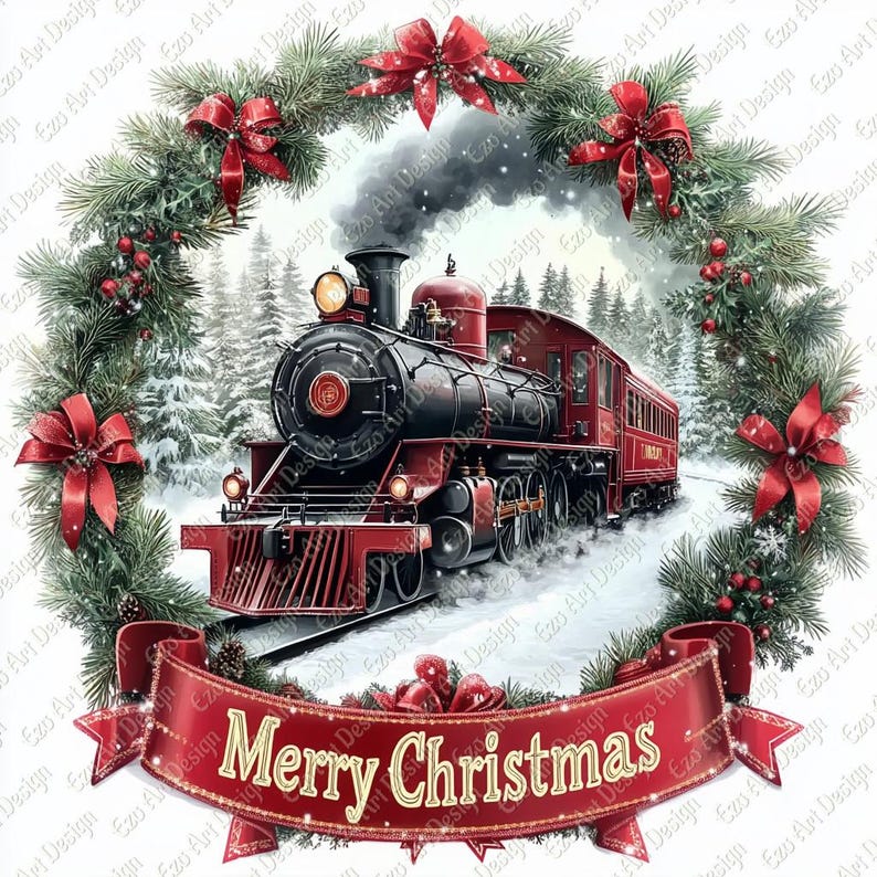 Christmas Train Clipart, Express Train, Holiday Art (digital Download ...