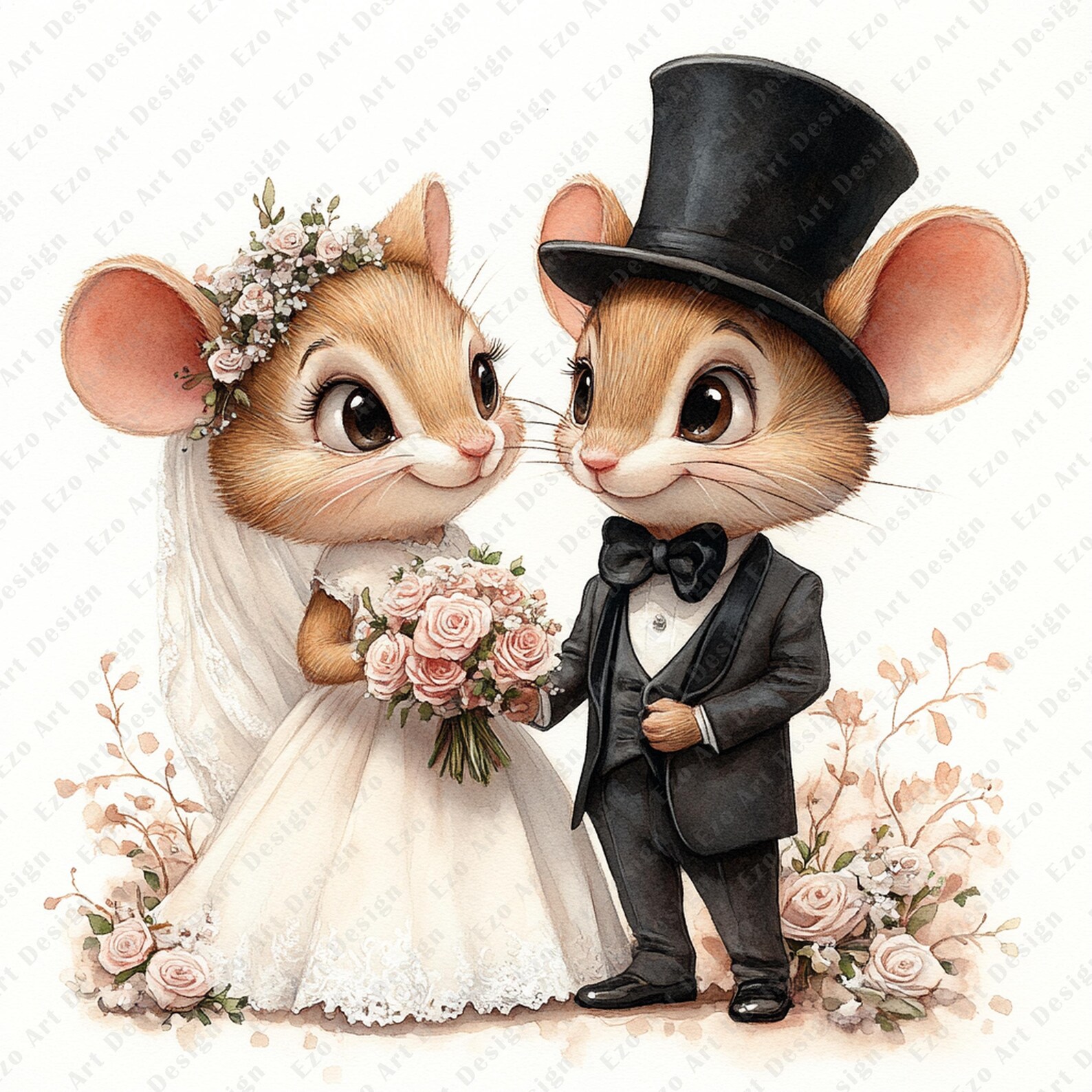 Mouse Wedding Clipart, 12 JPG, Digital Download, Printable Bride and ...