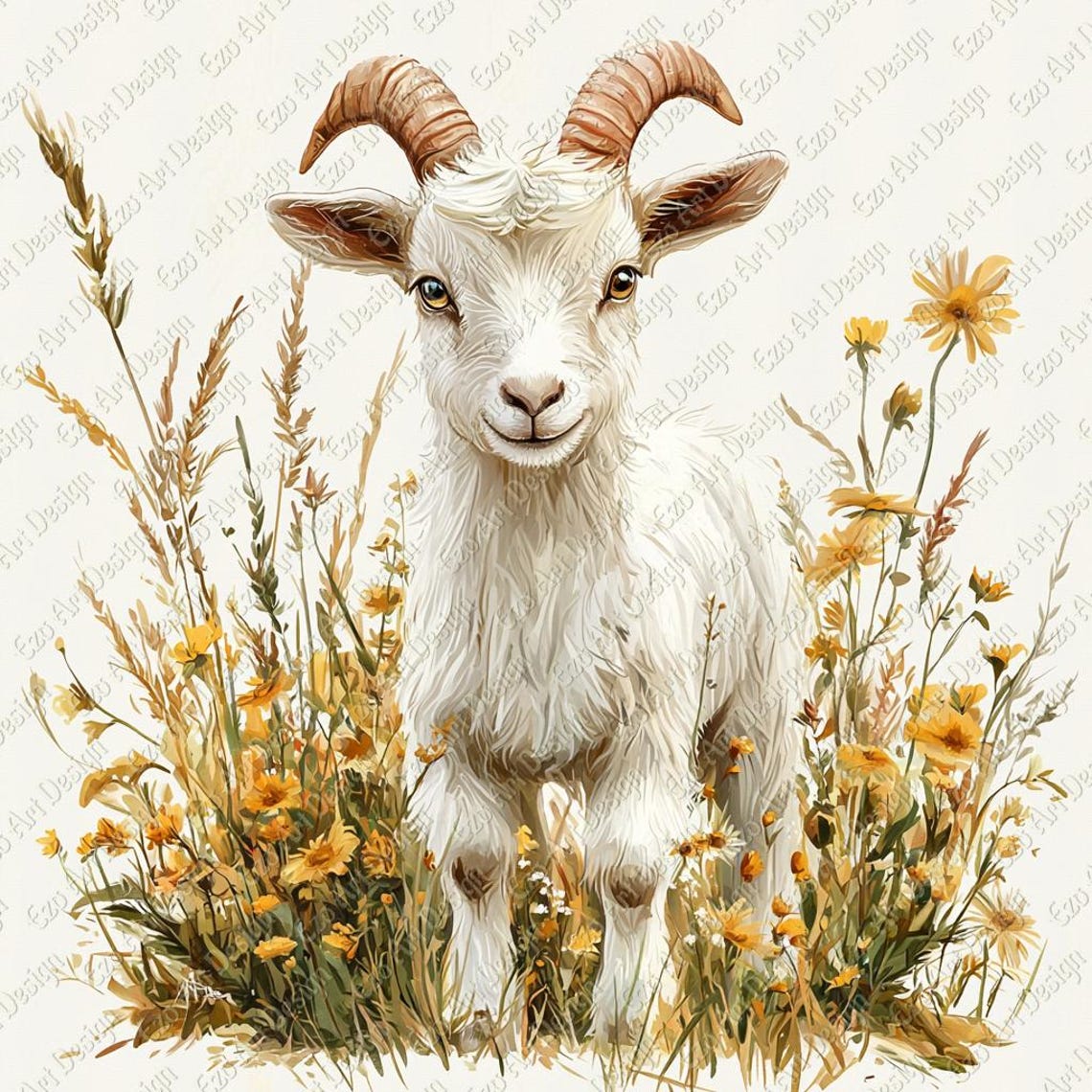 Goat Head Illustration Clipart, 10 High Quality JPG, Baby Goat Art ...
