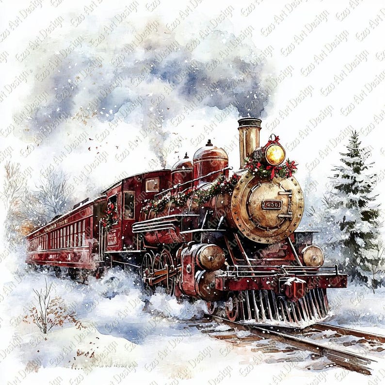Winter Christmas Train Clipart, Holiday Express, Festive Locomotive ...