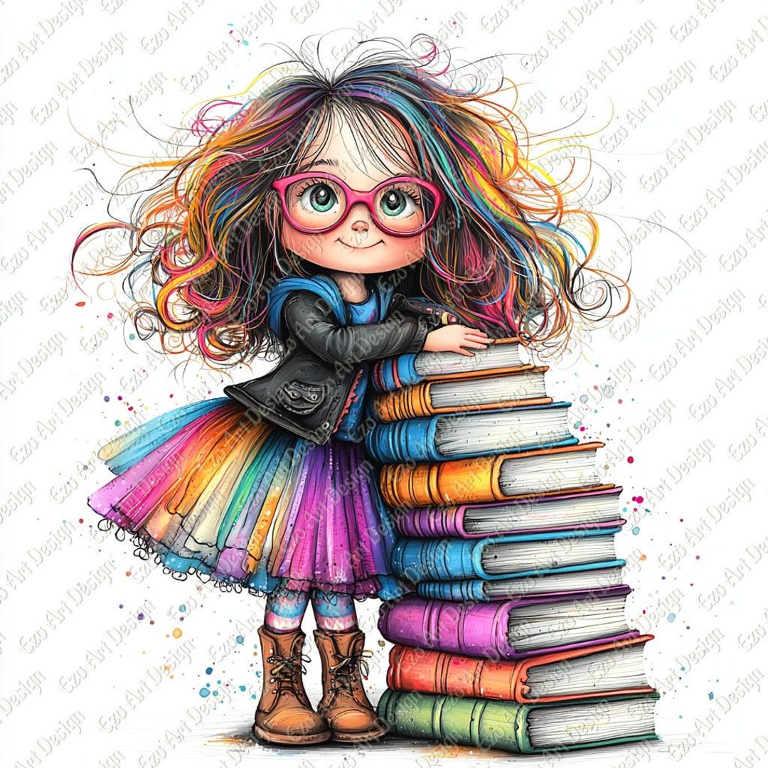 Quirky Bookworm Girl Clipart, Student Art (digital Download) - Etsy
