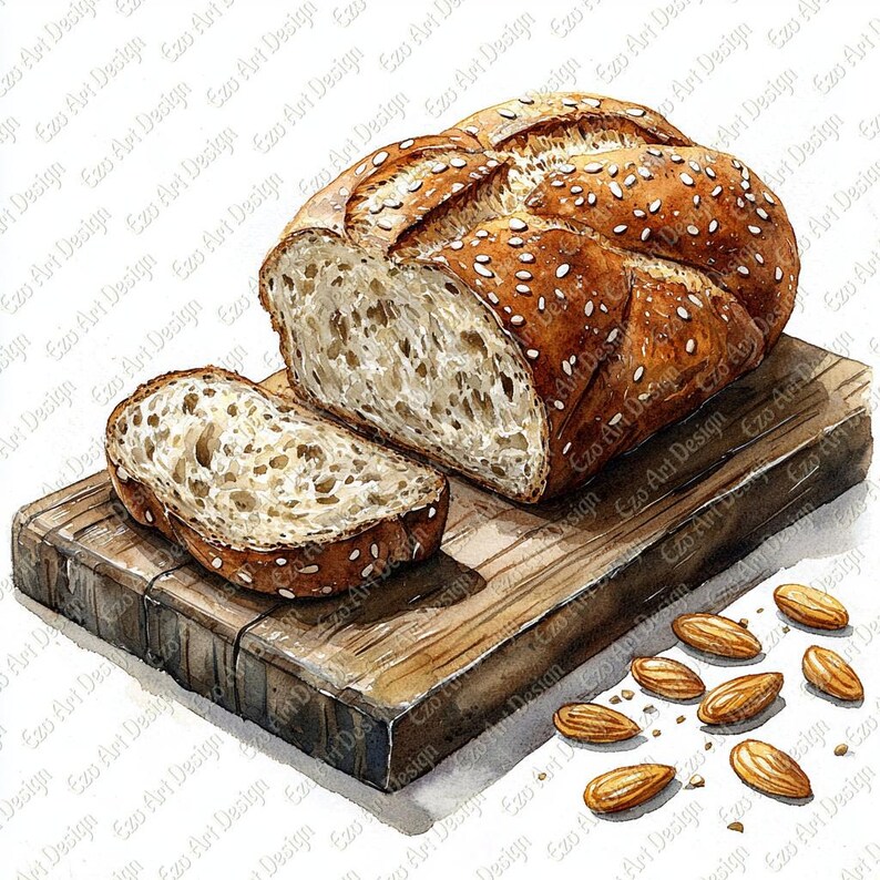 Watercolor Bread Clipart, Rustic Bakery Loaf (digital Download) - Etsy
