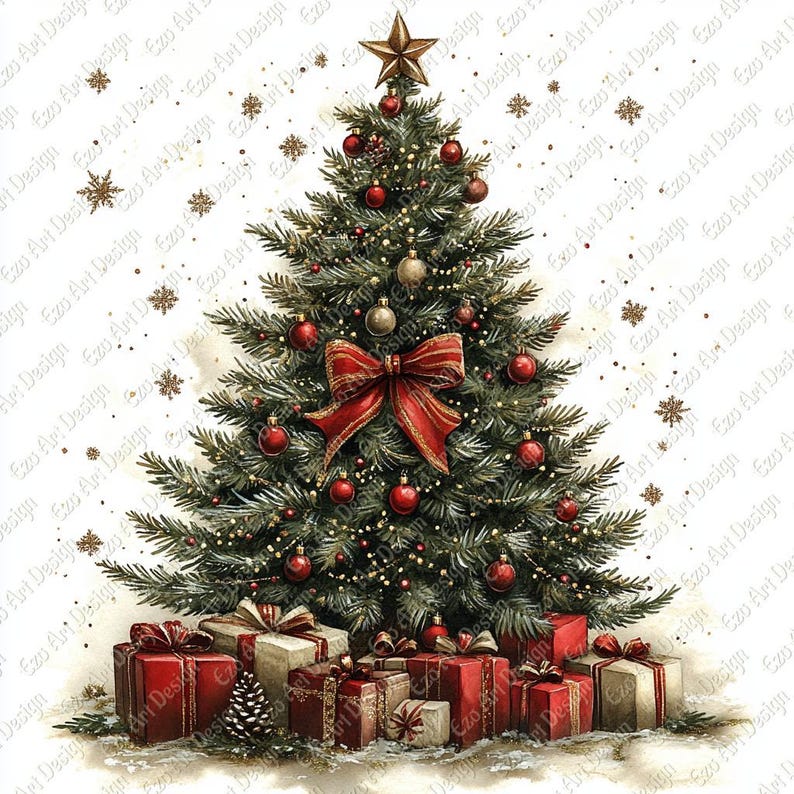Christmas Tree Clipart, Festive Holiday Pine, AI Enhanced (digital ...
