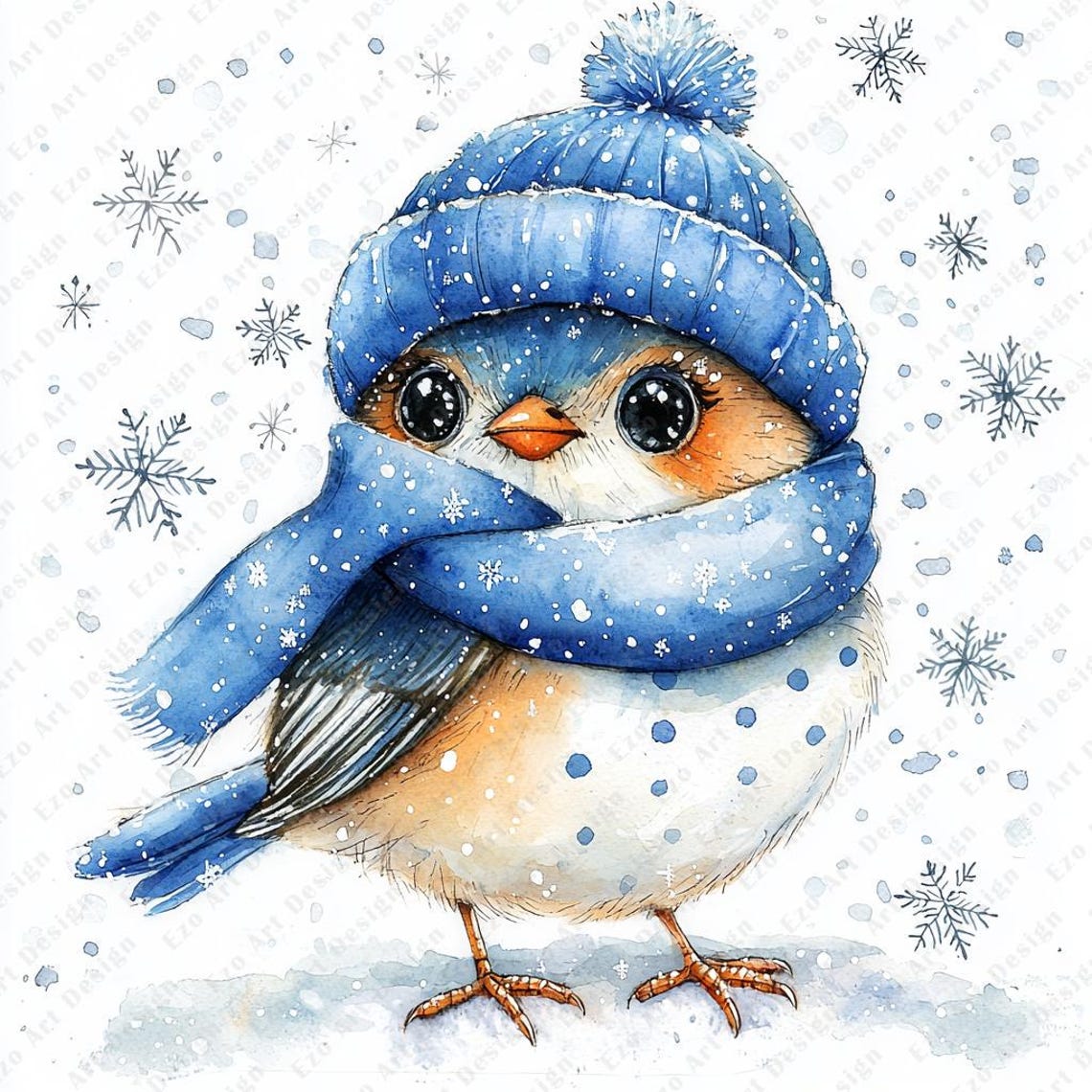 Winter Bird Clipart, Scarfed Bird JPG, Kids Room Art (digital Download ...