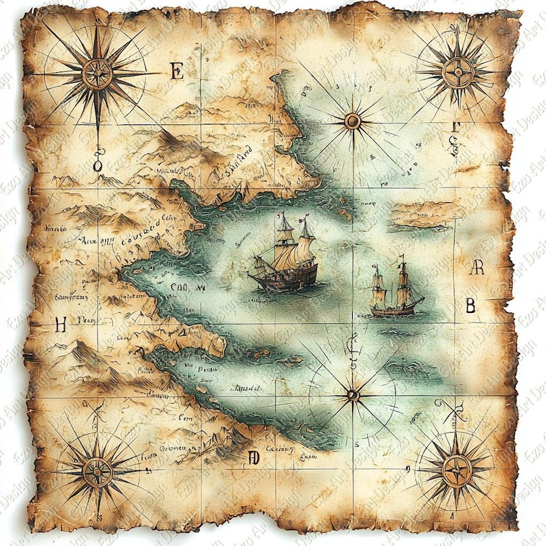 Pirate Treasure Map Clipart, Parchment Style (digital Download) - Etsy