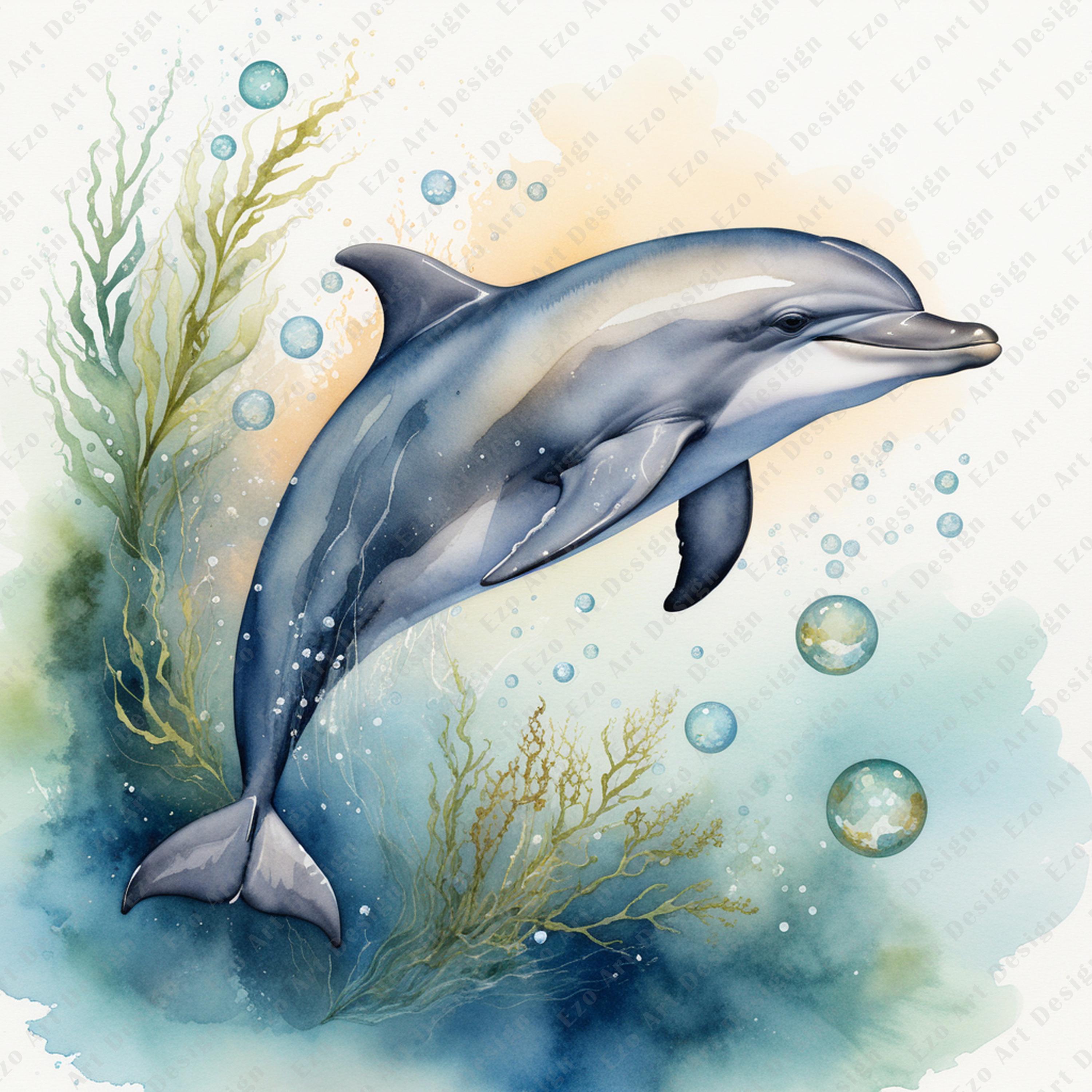 12 Watercolor Dolphin Clipart, Printable Clipart, High Quality JPG ...