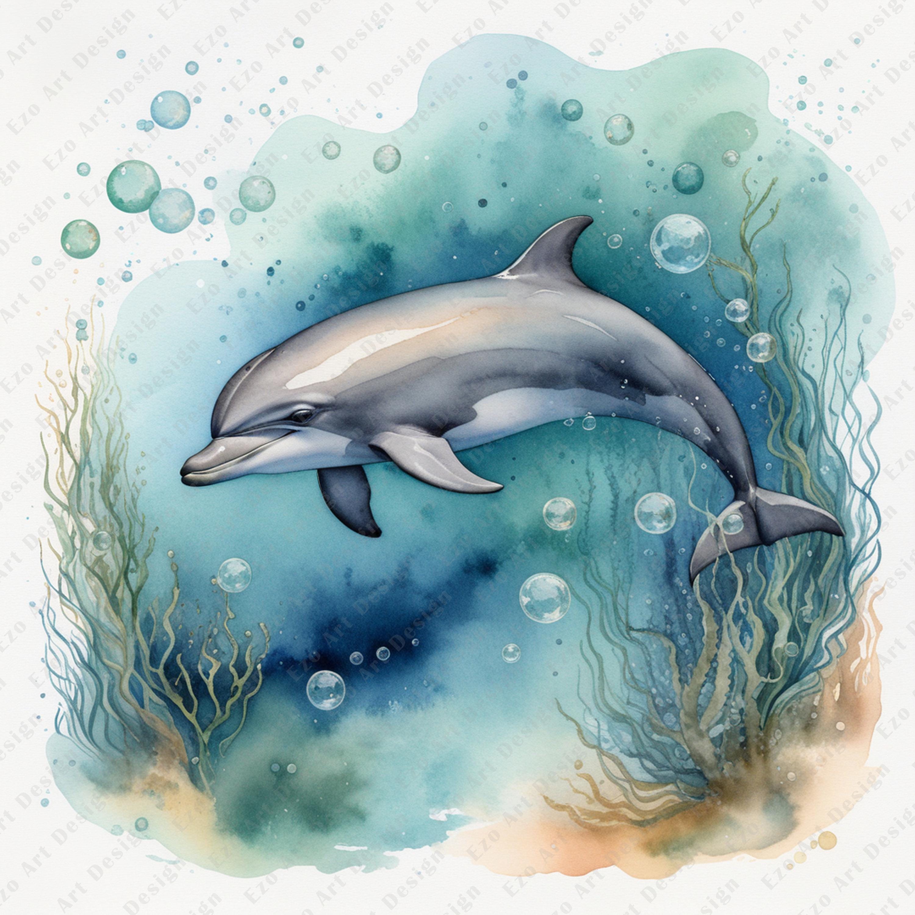 12 Watercolor Dolphin Clipart, Printable Clipart, High Quality JPG ...