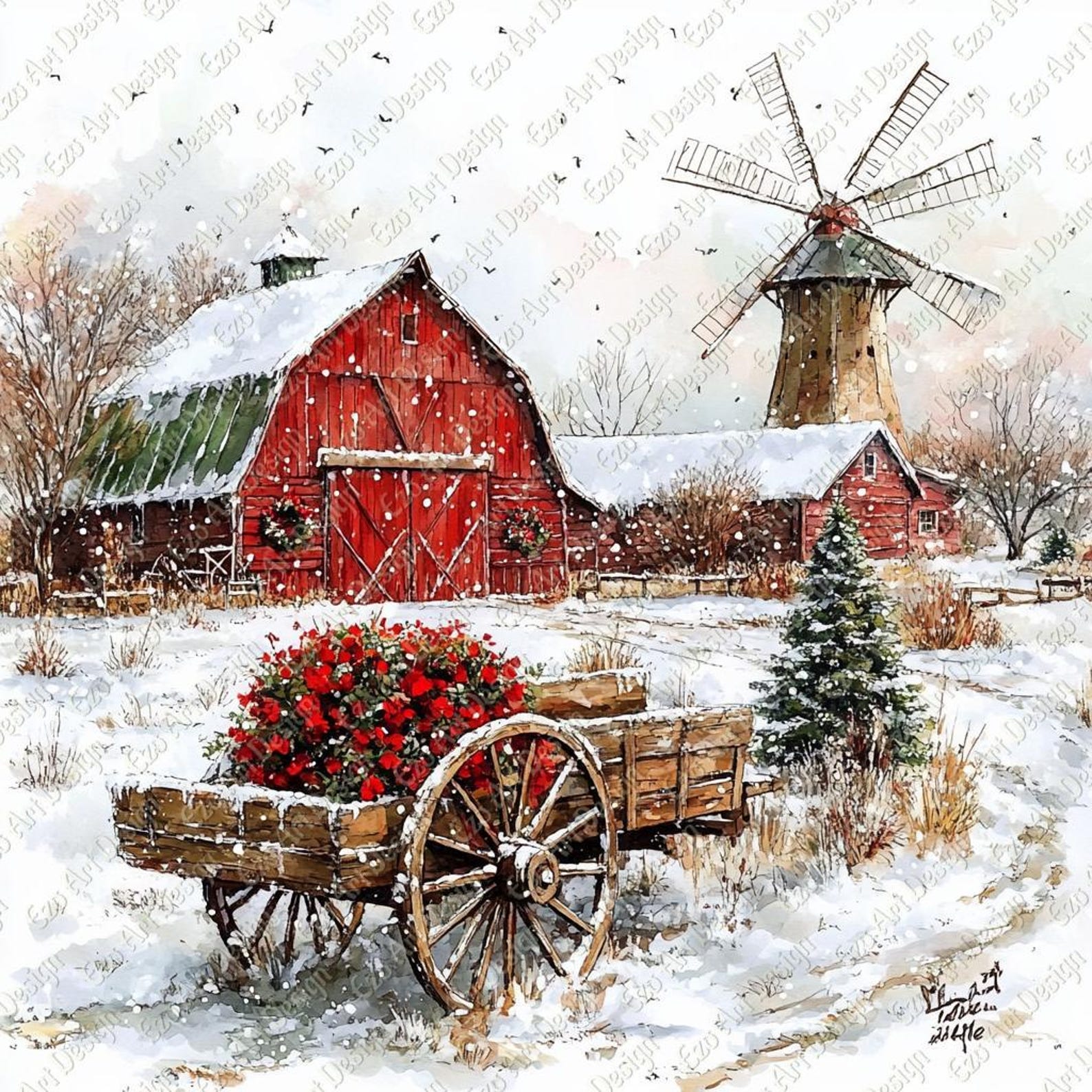 Christmas Farm Clipart, Winter Barn Scene (digital Download) - Etsy