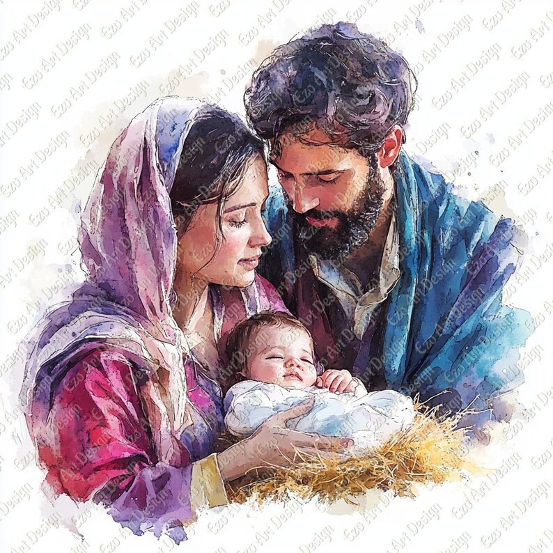 Christmas Nativity Scene Clipart, Baby Jesus, Mary and Joseph (digital ...