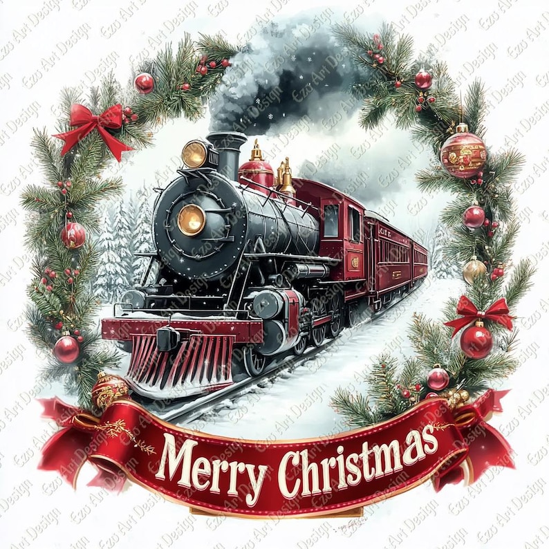 Christmas Train Clipart, Express Train, Holiday Art (digital Download ...