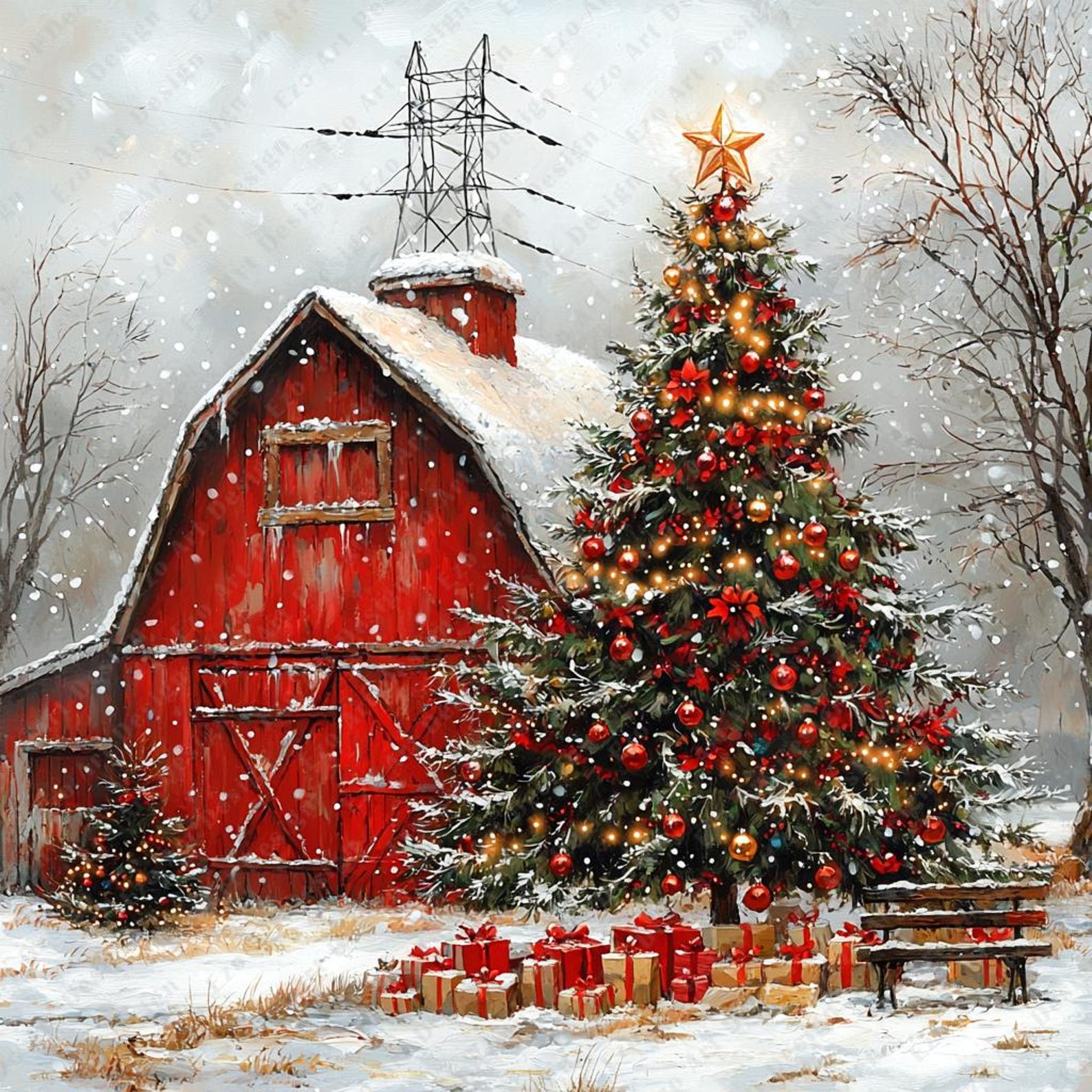 Christmas Farmhouse Clipart, Snowy Barn Scene (digital Download) - Etsy