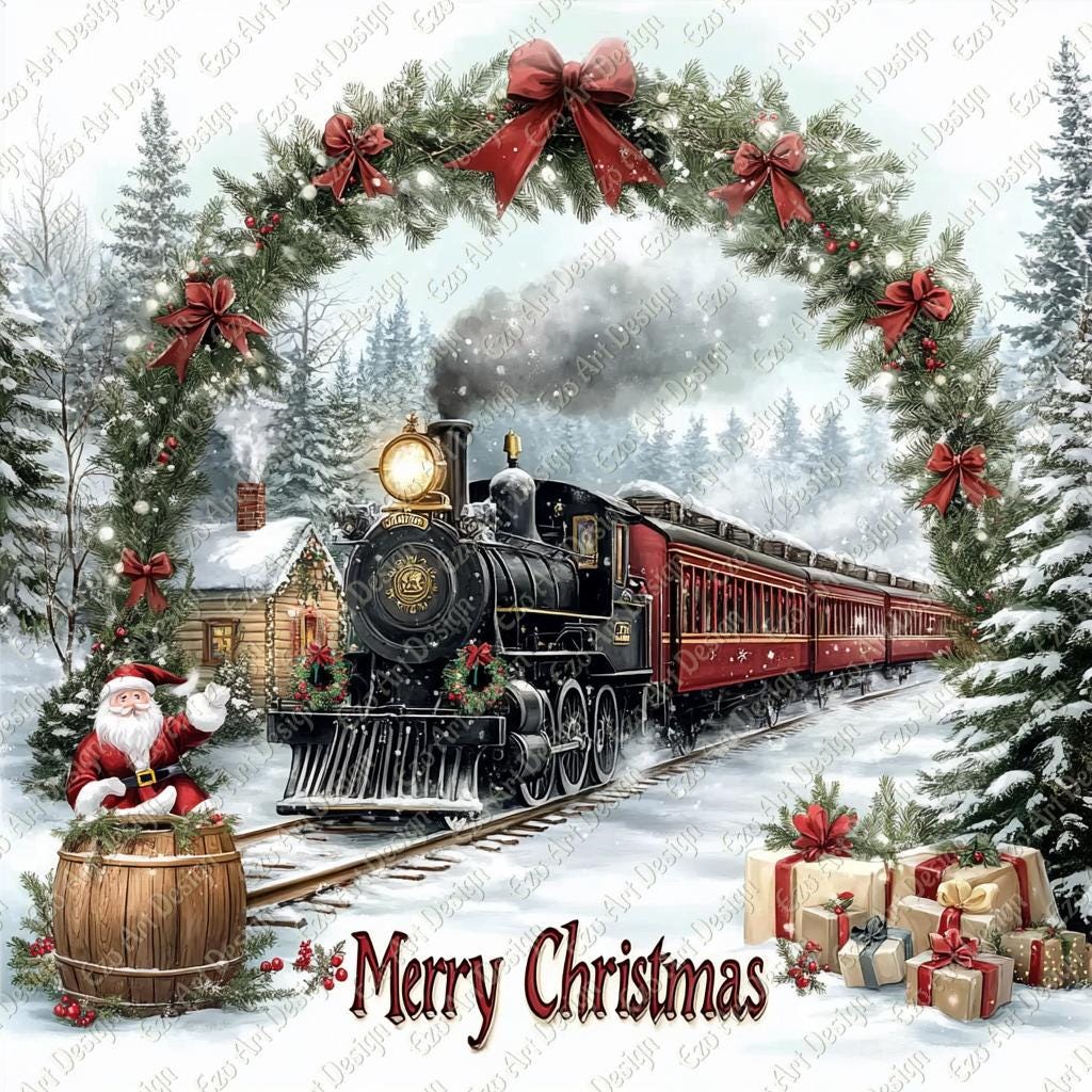 Christmas Train Clipart, Express Train, Holiday Art (digital Download ...