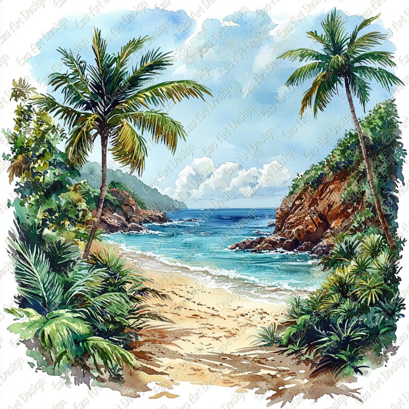 Tropical Beach Scene Clipart: Ai-enhanced Ocean Views (10 JPG Files) - Etsy