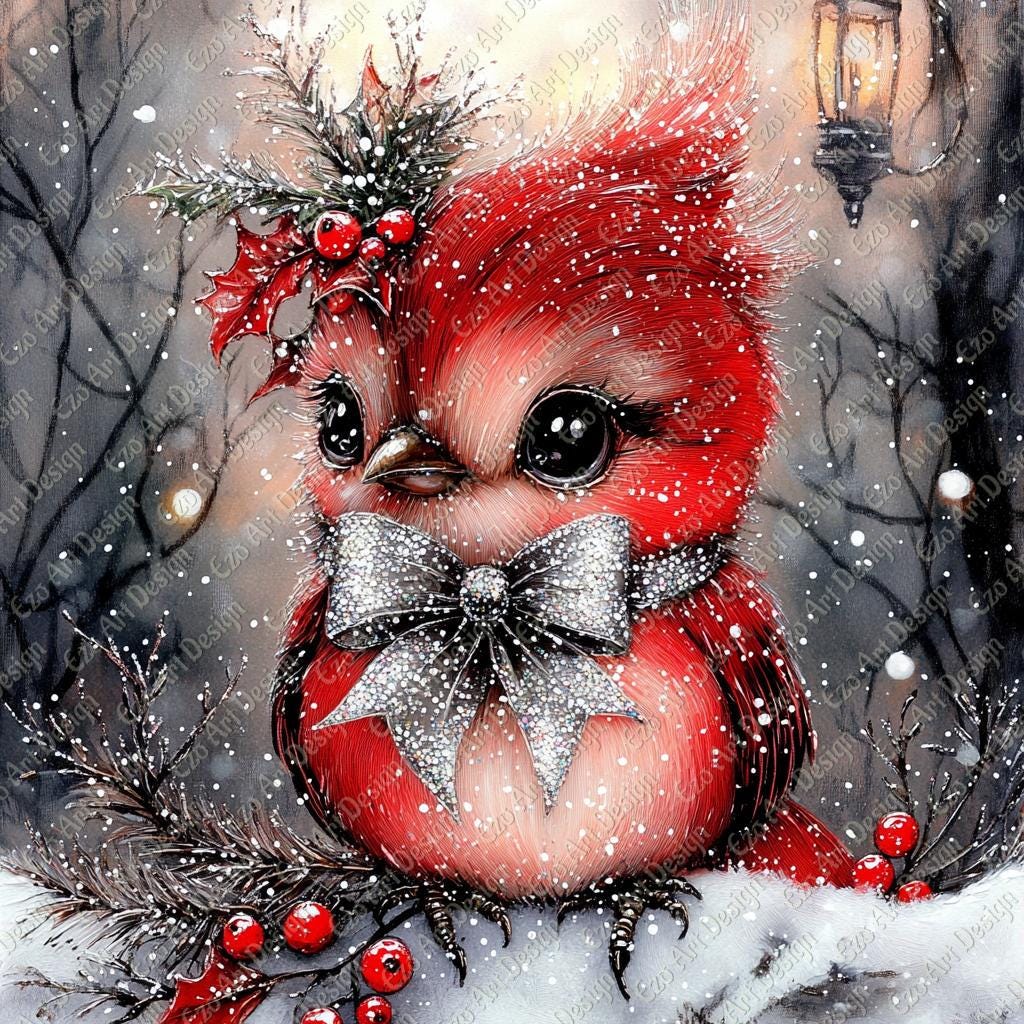Xmas Red Baby Bird Clipart, Holiday Digital Art (JPG) - Etsy