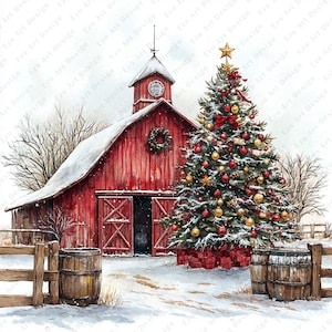Christmas Farm Clipart, 10 High Quality JPG, Farmhouse, Christmas ...