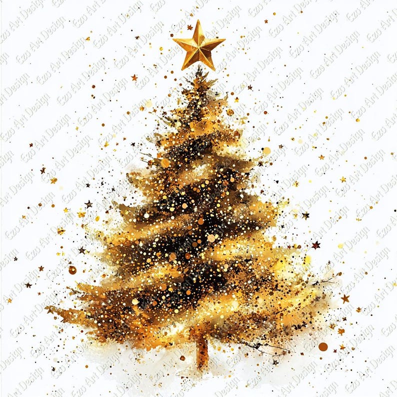 Golden Christmas Tree Clipart, Watercolor Pine (digital Download) - Etsy