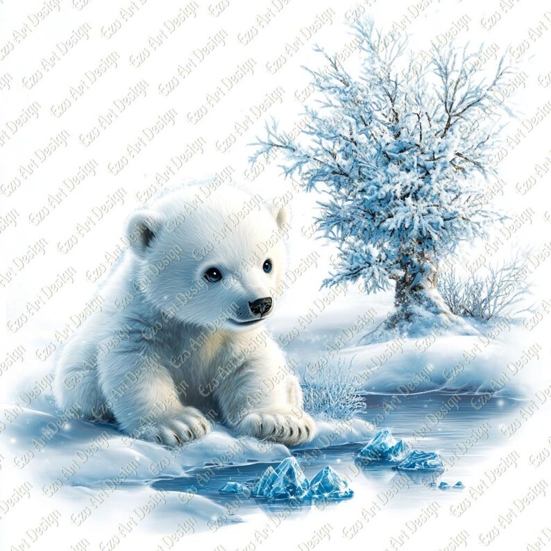 Playful Baby Polar Bear Clipart, Icy Caves, AI Art (digital Download ...