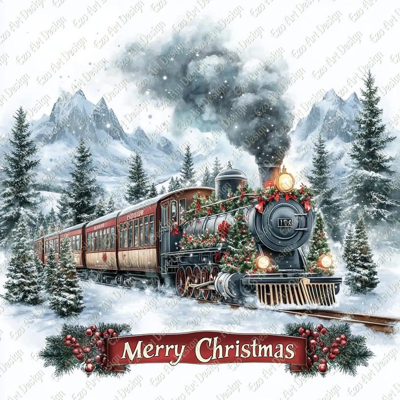 Christmas Train Clipart, Express Train, Holiday Art (digital Download ...