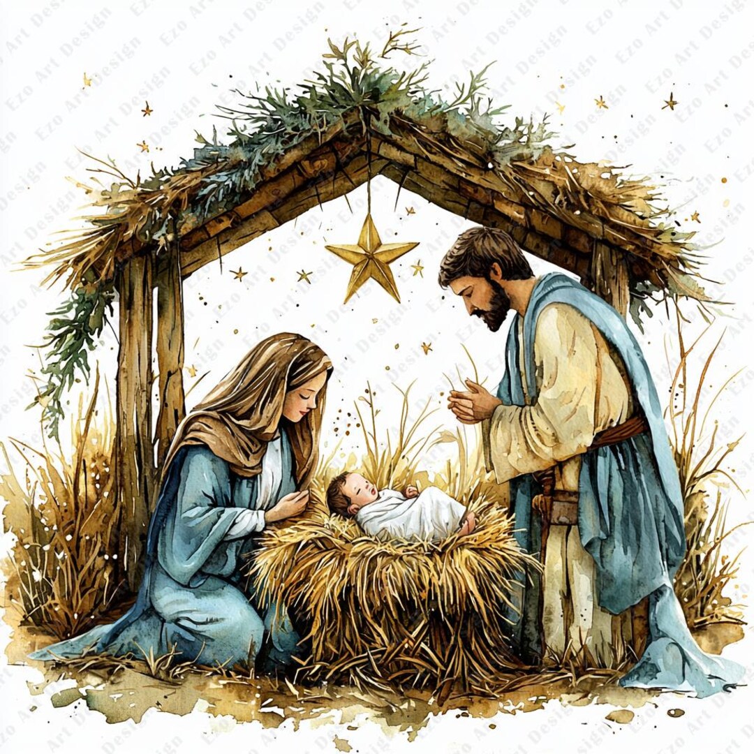Christmas Nativity Scene Clipart, 10 High Quality JPG, Holy Family ...
