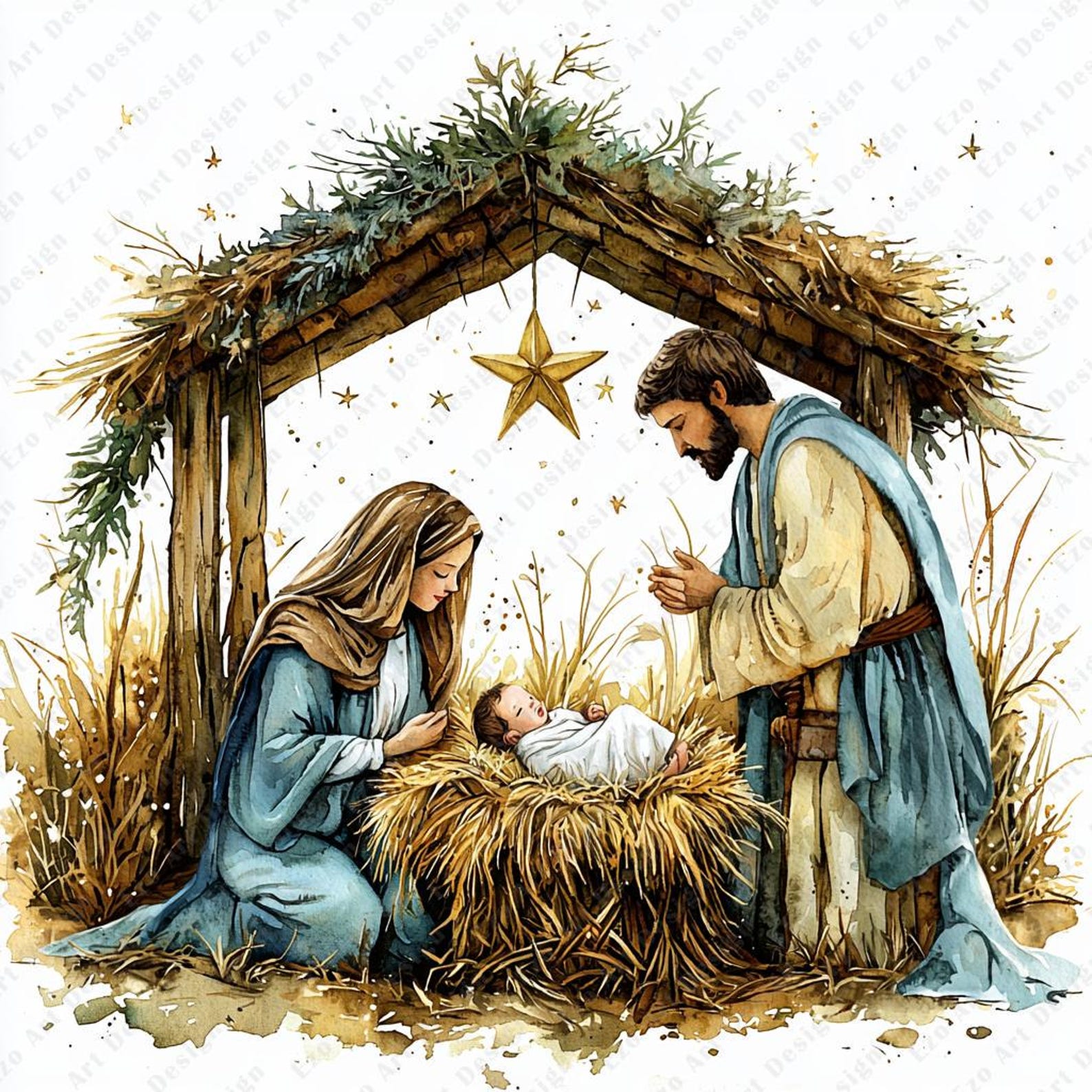 Christmas Nativity Scene Clipart, 10 High Quality JPG, Holy Family ...